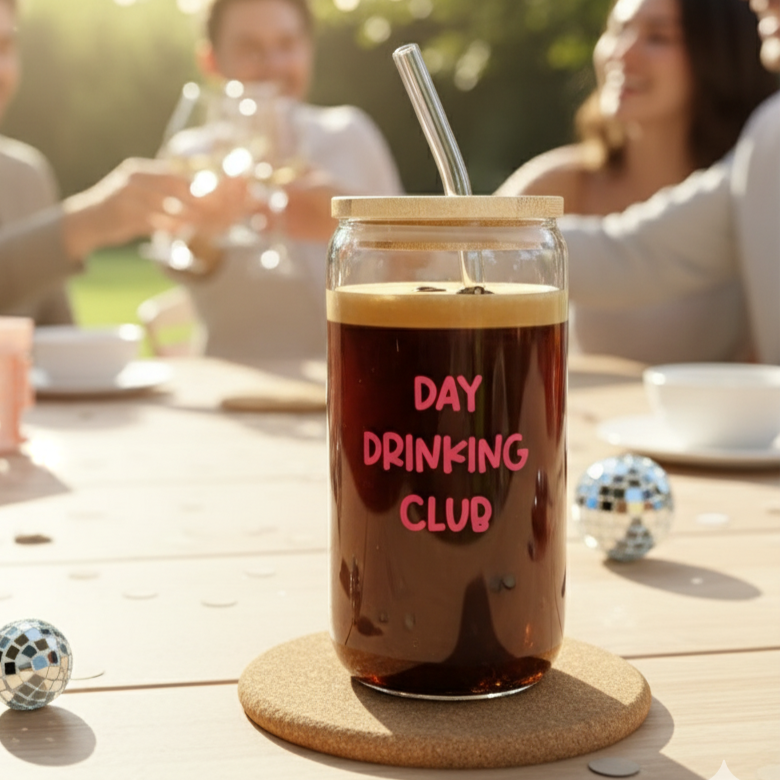 Trinkglas "Day Drinking Club" – stylisches Glas mit Spruch – oh happy club